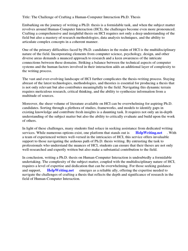 Human Computer Interaction PHD Thesis | PDF | Human–Computer ...