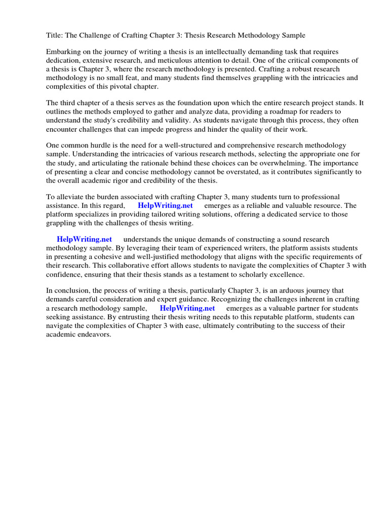 Chapter 3 Thesis Research Methodology Sample | PDF | Methodology ...