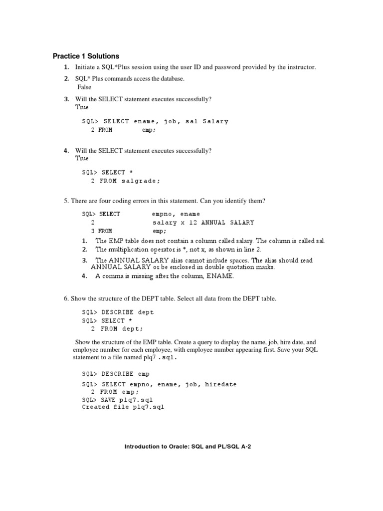 Practice 1 Solutions | PDF | Sql | Oracle Database