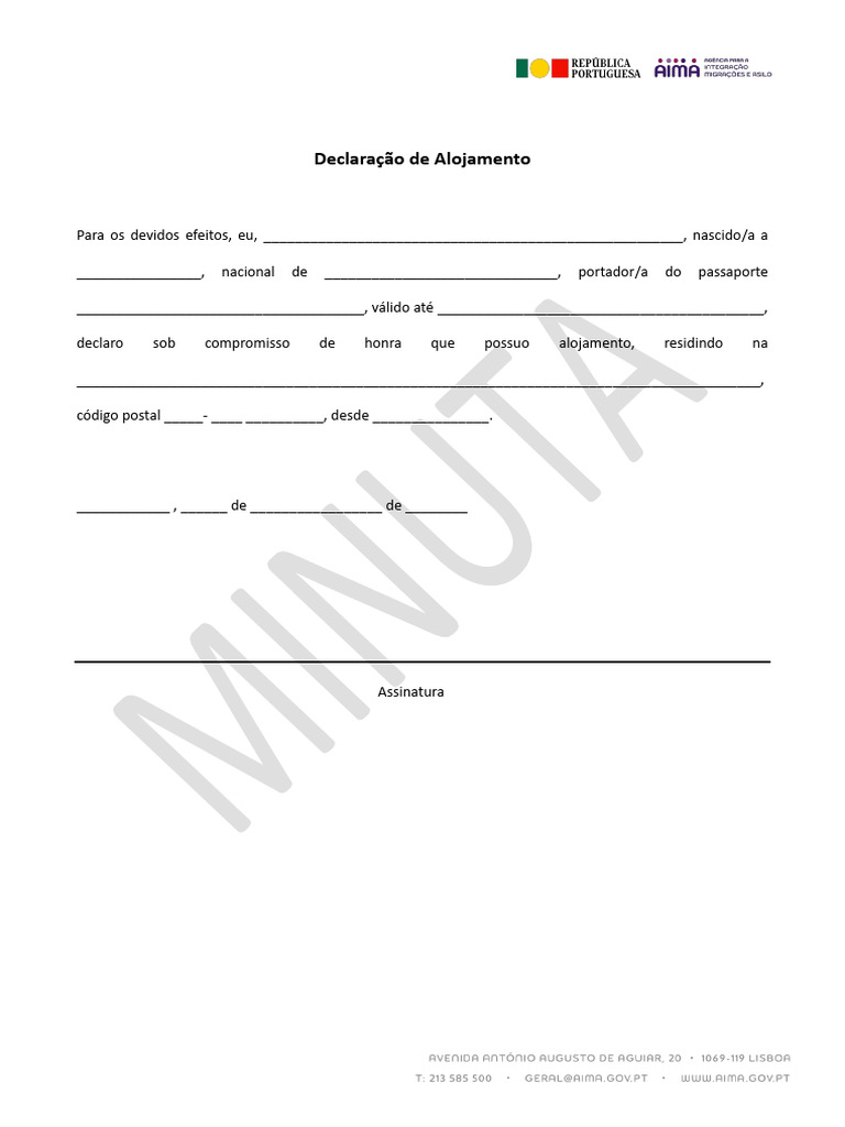 Minuta Declaracao de Alojamento | PDF