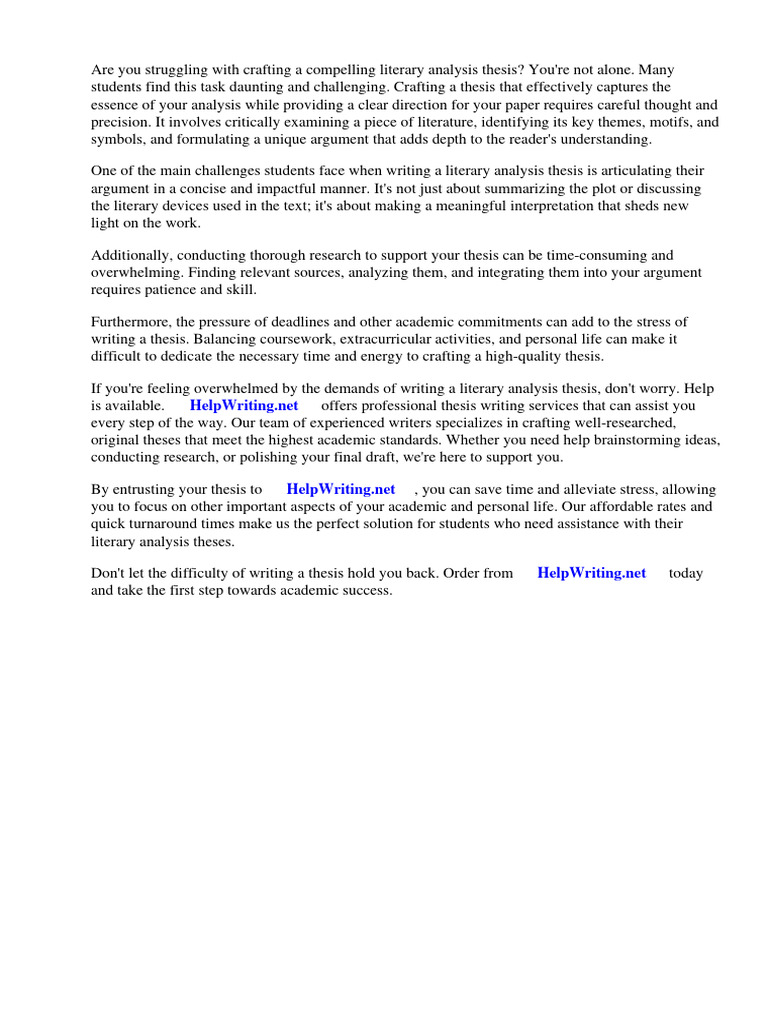 How To Create A Literary Analysis Thesis | PDF | Essays | Narration