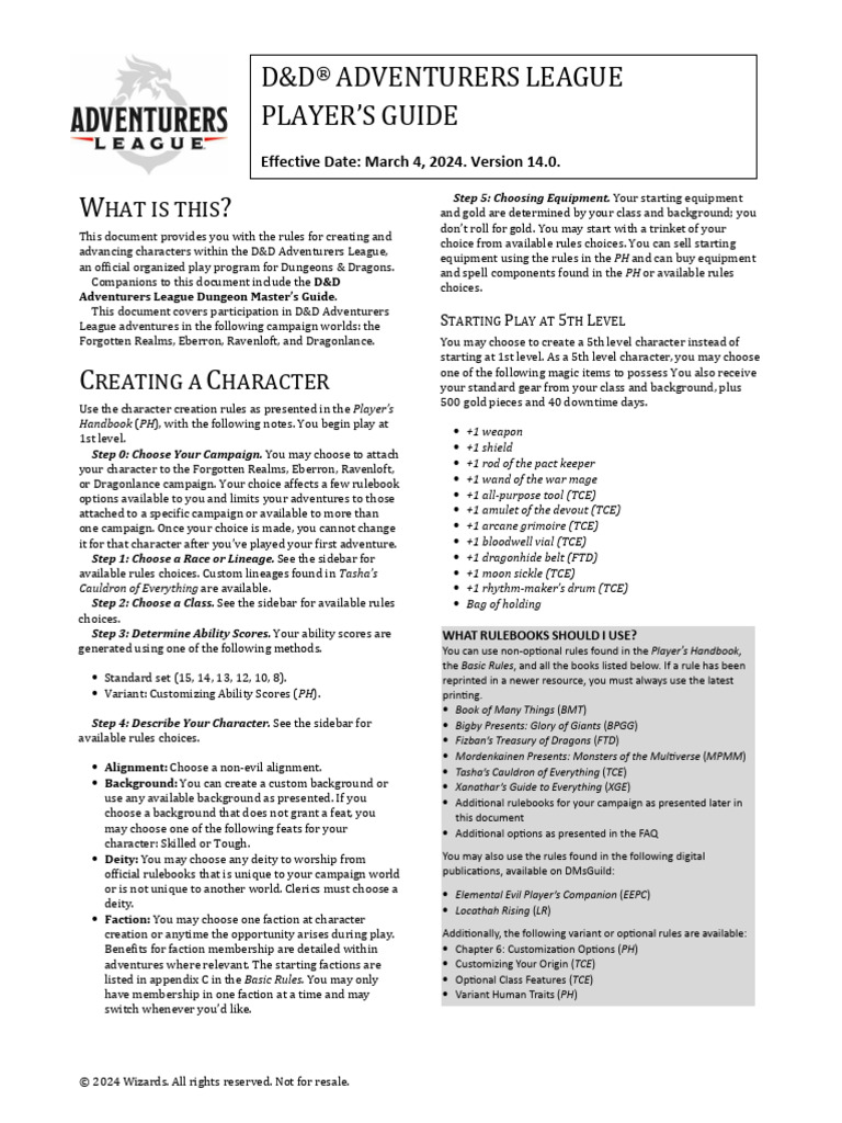 D&D Adventurers League Player's Guide v14.0 | PDF | Dungeons & Dragons ...