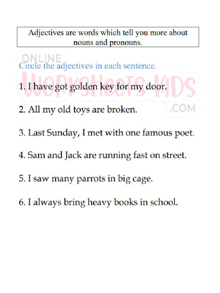 Adjectives Worksheets 6 Weeks | PDF