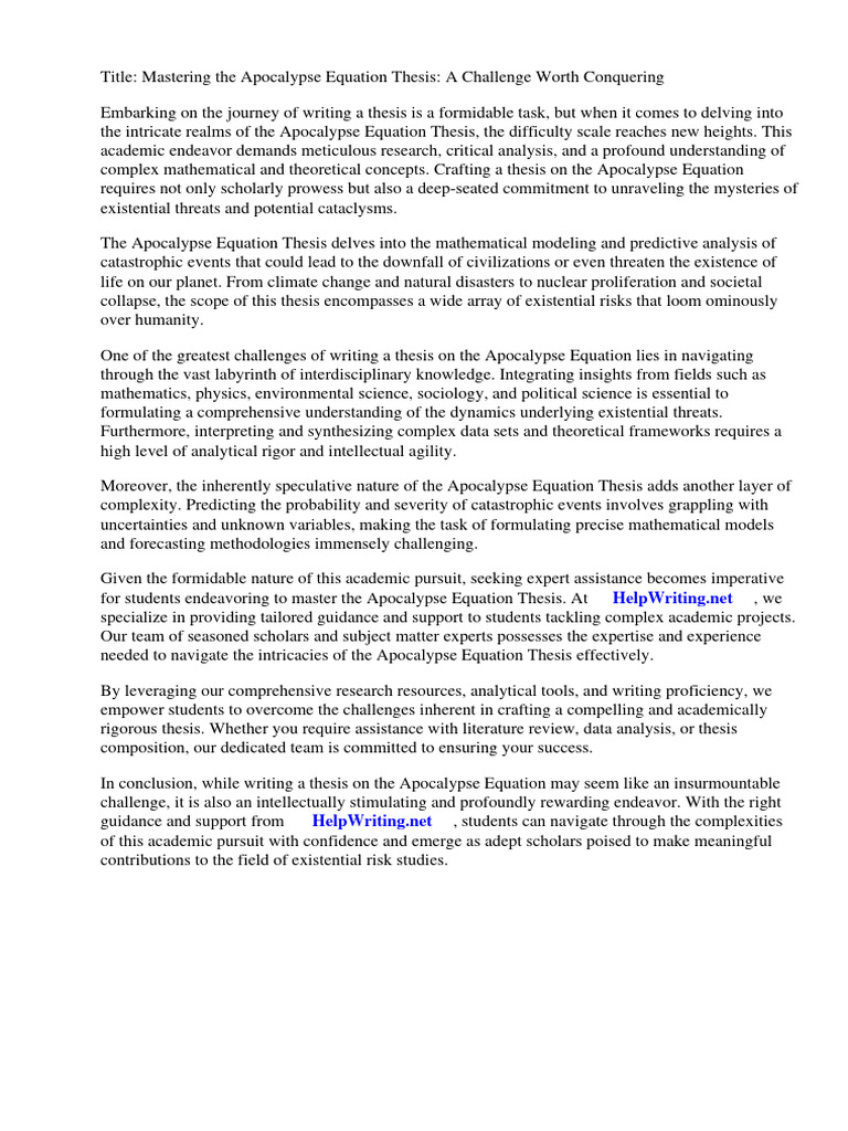 Apocalypse Equation Thesis PDF