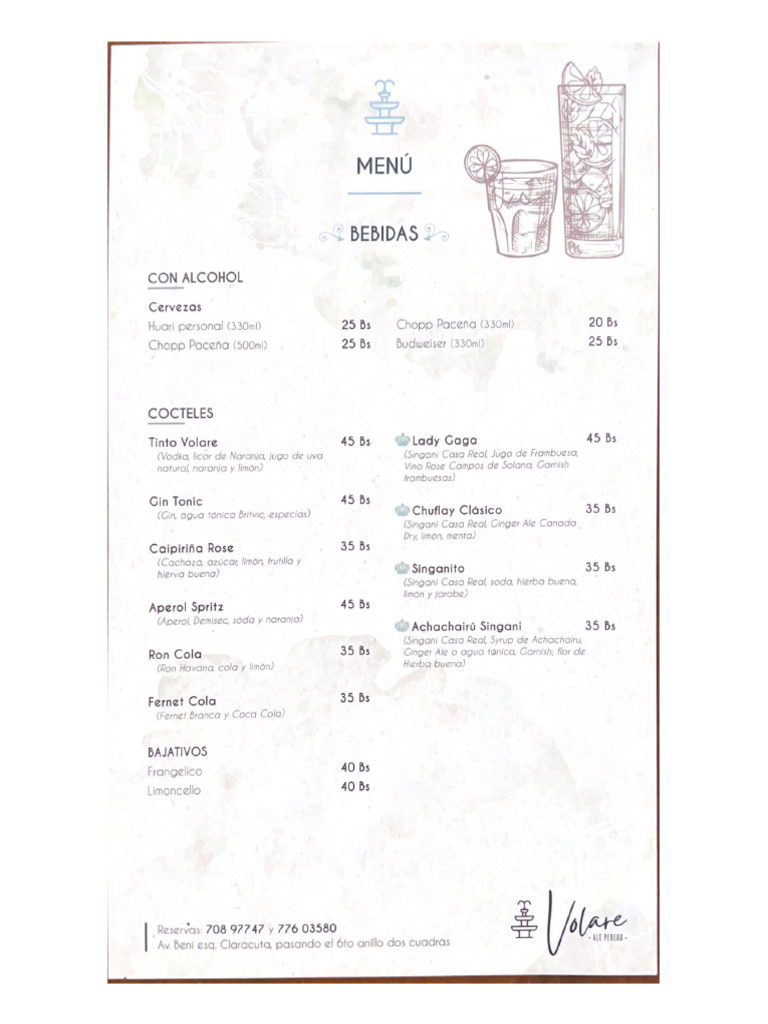 Menu Bebidas Domingo | PDF