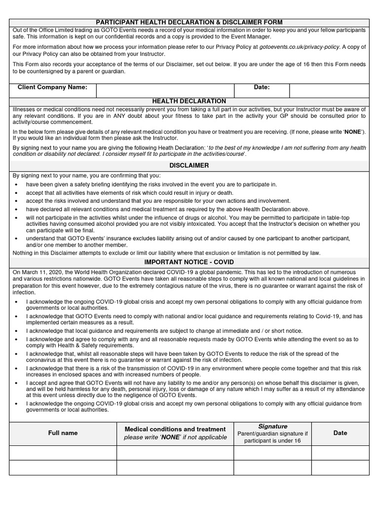 It's A Knockout Disclaimer Form | PDF | Disclaimer | Risk