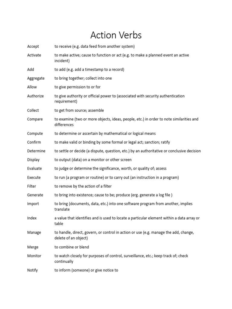 Action Verbs | PDF | Computer Data Storage | Programming