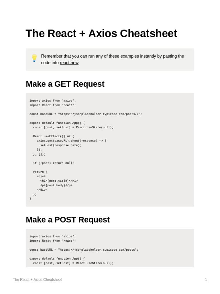 The React Axios Cheatsheet | PDF | Information Technology | Computing