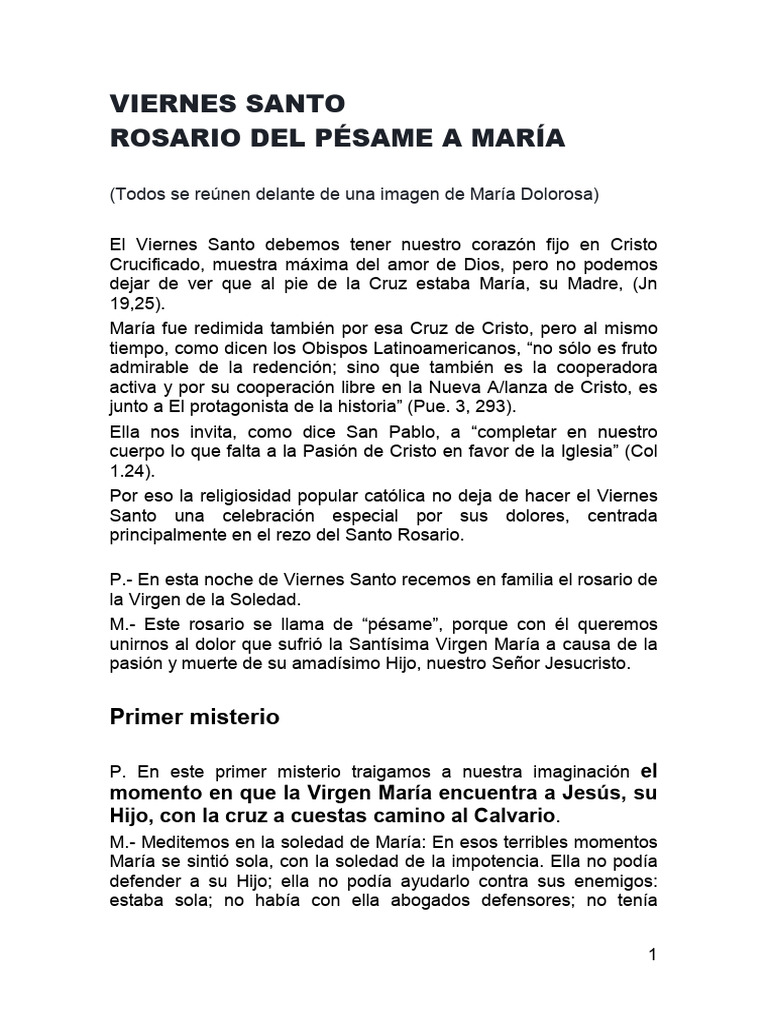 Viernes Santo. Rosario Del Pésame A María | PDF | María, madre de Jesús ...