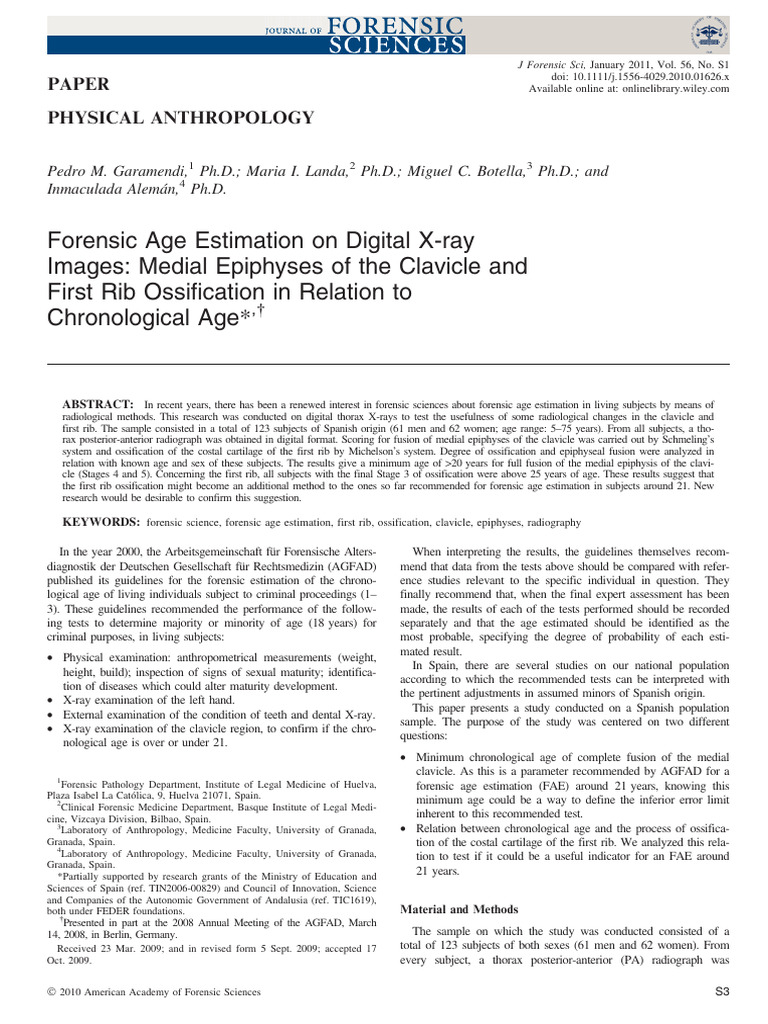 Forensic Age Estimation On Digital X Ray | PDF | Radiography | Forensic ...