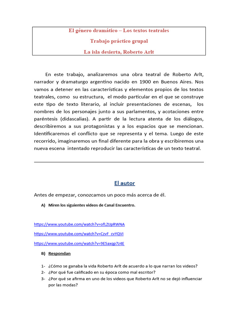 TP Los Textos Teatrales - La Isla Desierta, Roberto Arlt | PDF | Teatro