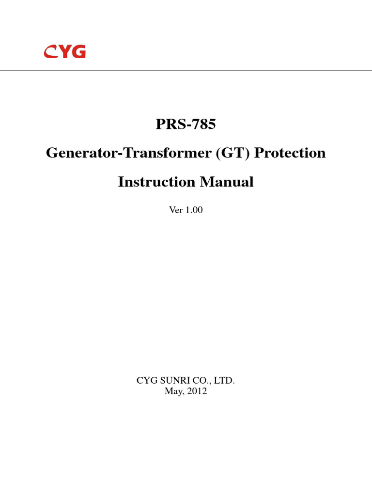 PRS-785 Generator-Transformer (GT) Protection Instruction Manual | PDF | Electric Generator ...
