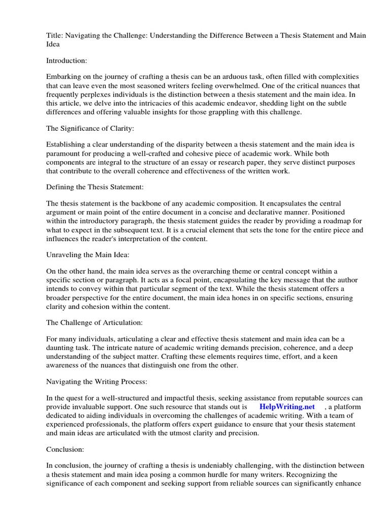 Thesis Statement Main Idea Difference | PDF | Essays | Thesis