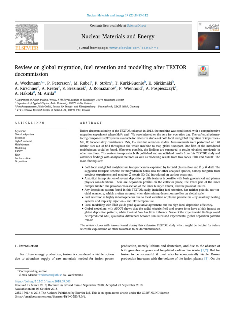 2018 Review On Global Migration, Fuel Retention and Modelling After ...