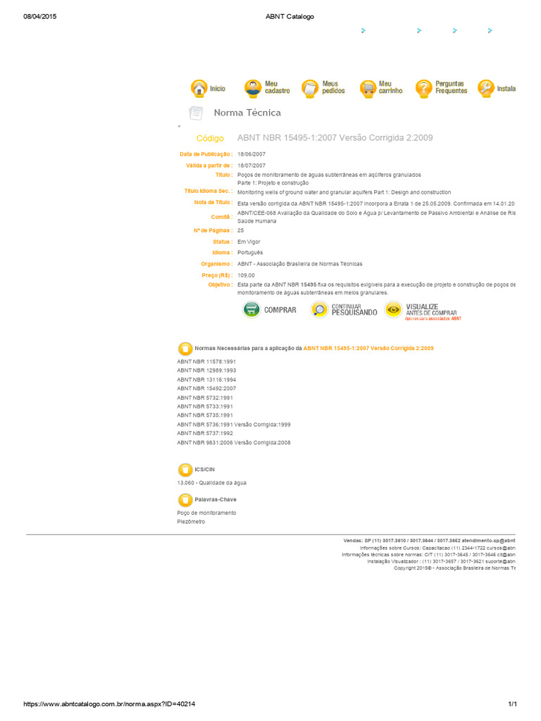 Catálogo ABNT NBR 15.495-1 2007versão Corrigida 2 2009 Projeto e ...