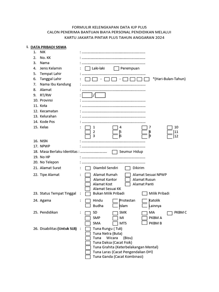 Panduan Pengisian Formulir KJP Plus | PDF