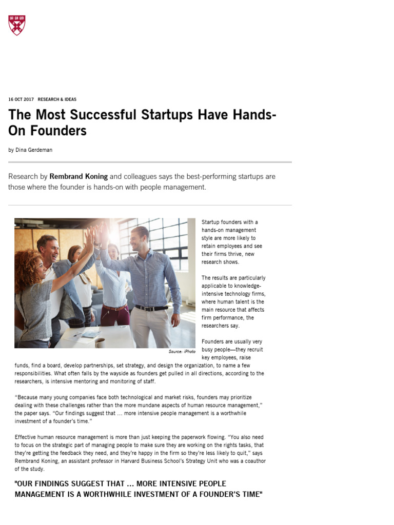 The Most Successful Startups Have Hands-On Founders | PDF