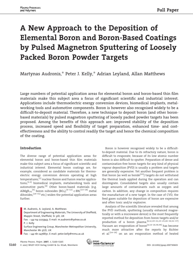 A New Approach To The Deposition of Elemental Boron and Boron-Based ...