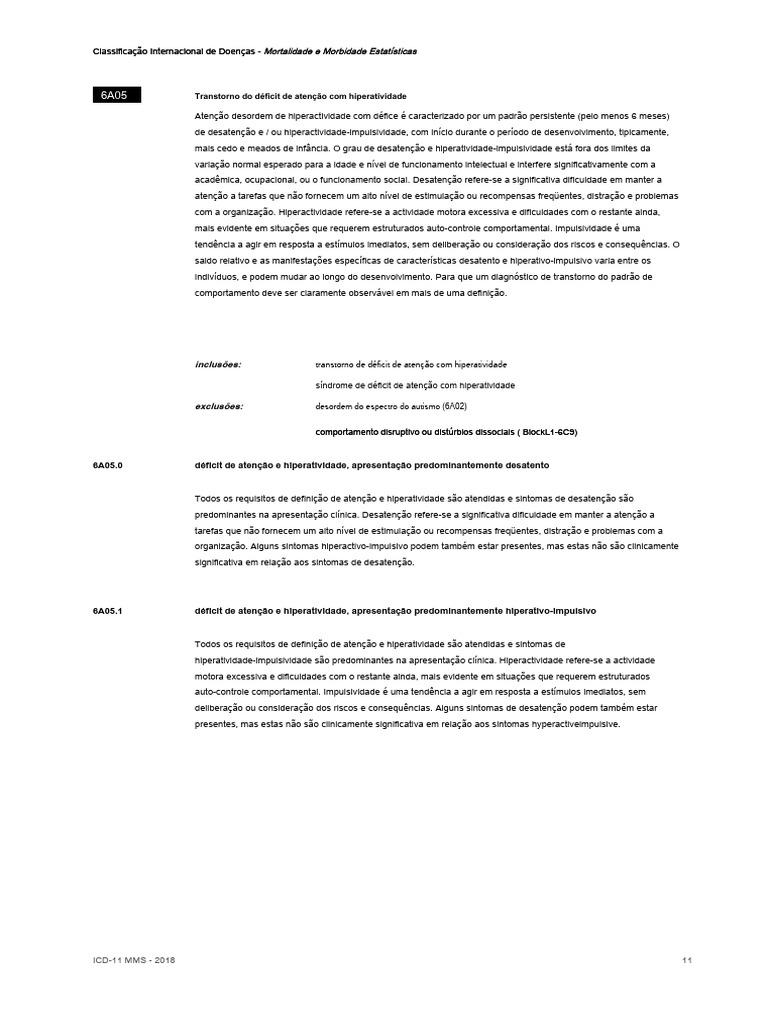 Classificação do TDAH na CID-11 | PDF | Transtorno de déficit de ...