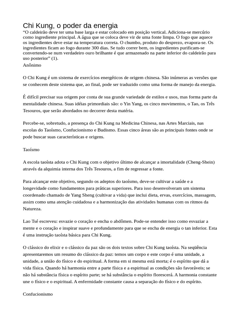Chi Kung: Manejo da Energia Vital | PDF | Qigong | Escrita