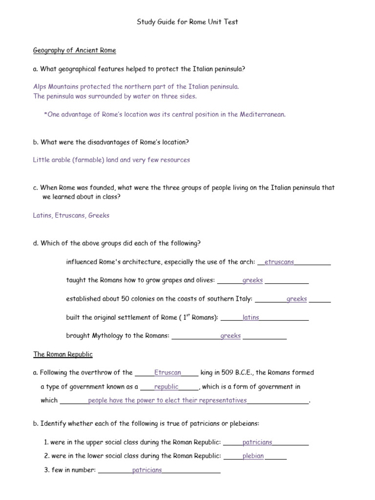Study Guide Rome Unit Test Answer Key | PDF | Roman Republic | Ancient Rome