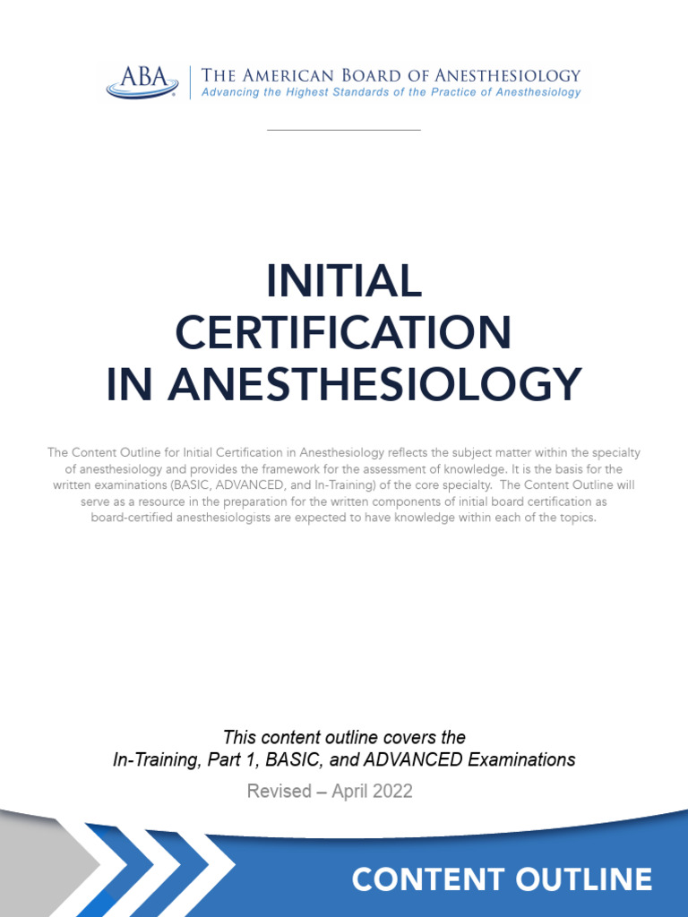 Initial Certification Content Outline | PDF | Anesthesia | Autonomic ...