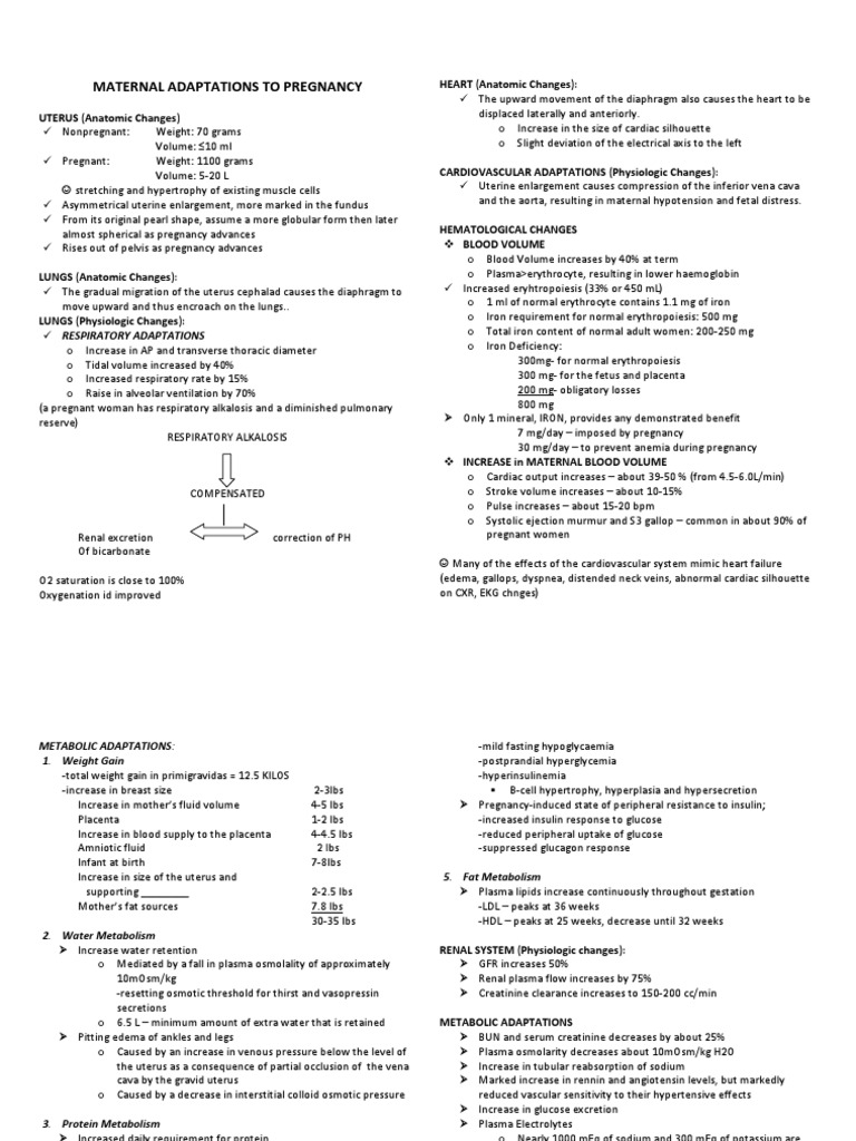 Maternal Adaptations To Pregnancy | PDF | Heart | Pregnancy