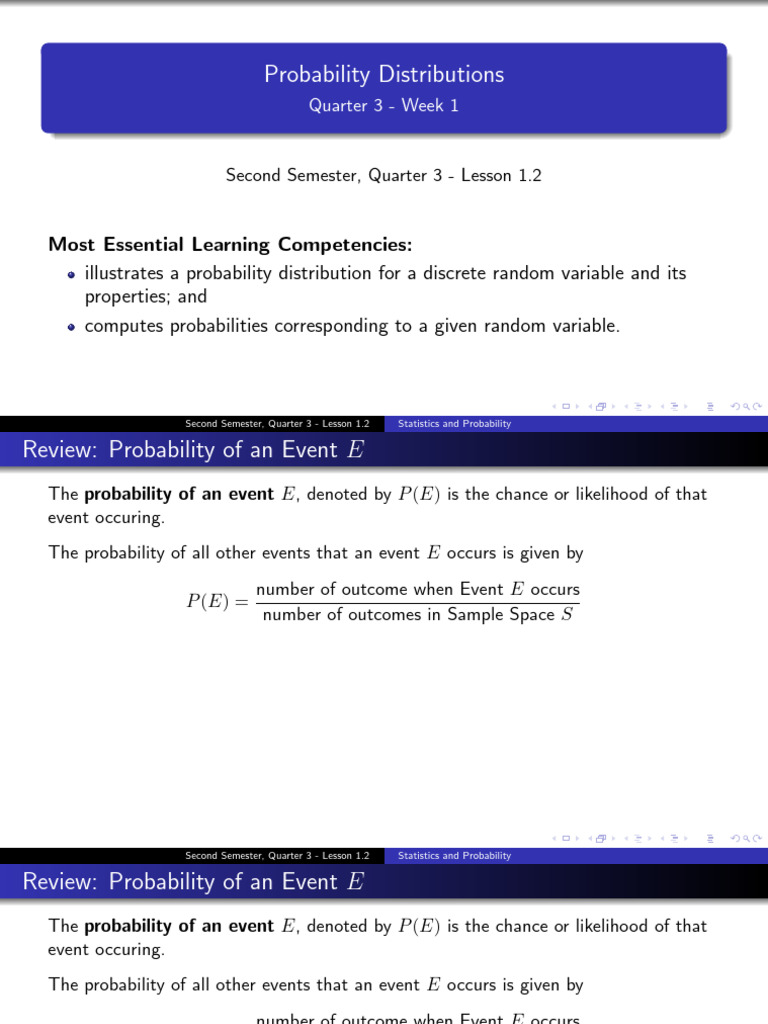 Q3M01.2 Proba Distribution 3HUMSS | PDF | Probability Density Function | Probability Distribution