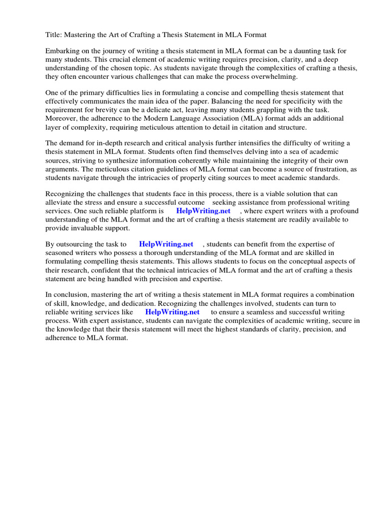 How To Write A Thesis Statement Mla Format | PDF | Thesis | Essays