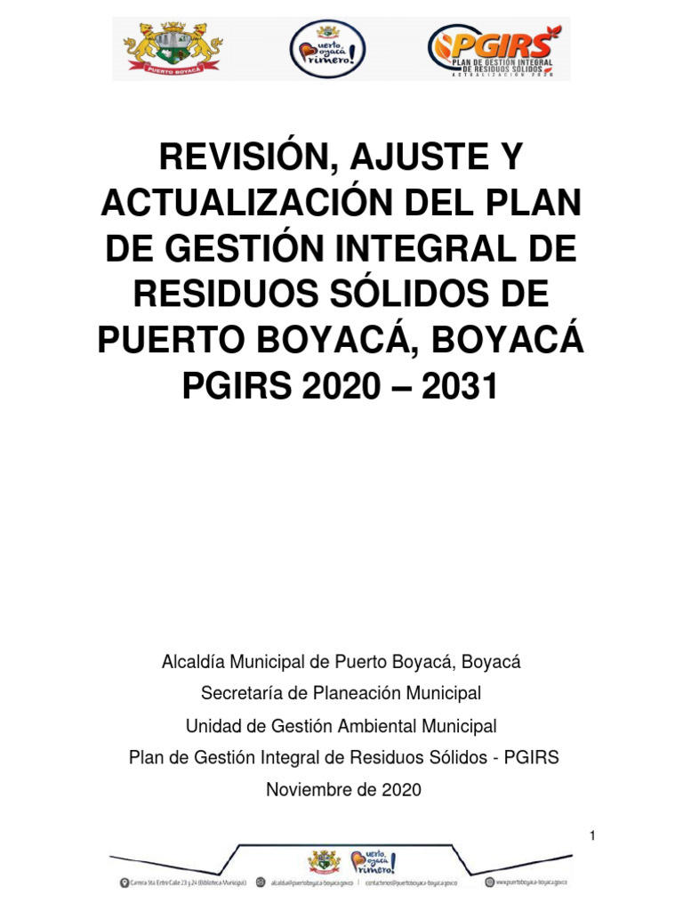Plan de Gestión Integral de Residuos Sólidos - PGIRS Puerto Boyacá, Boyacá (1) | PDF | Residuos ...