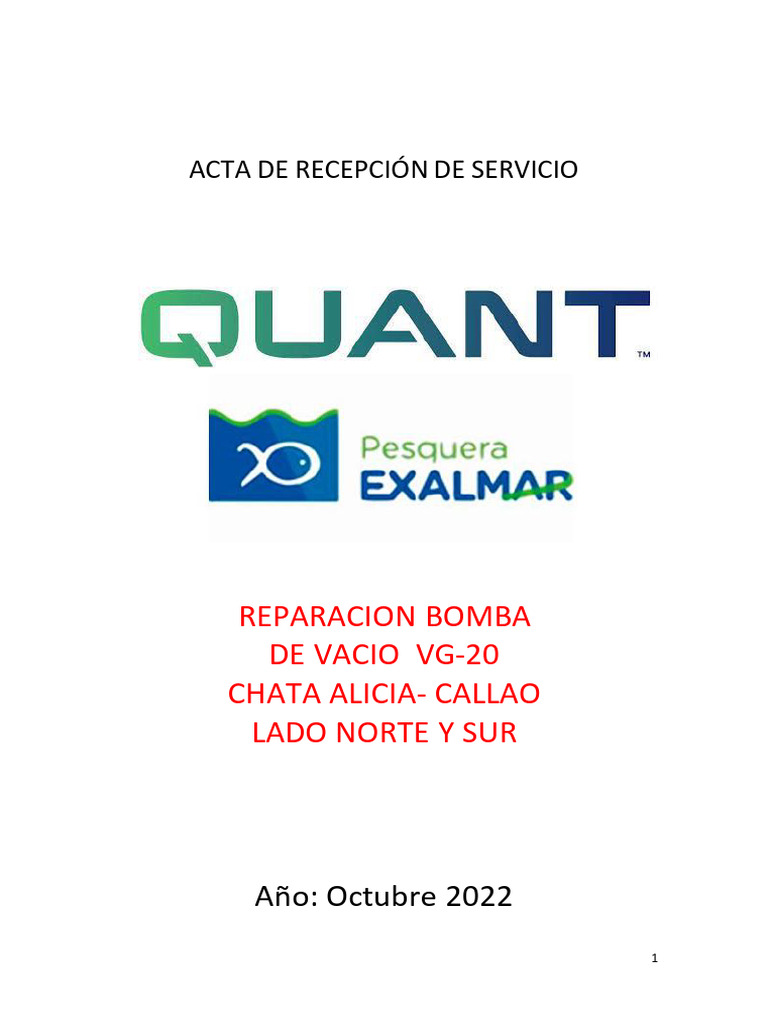 Formato de Acta de Recepcion 134 de Servicio EXALMAR - OS 4500717570 ...