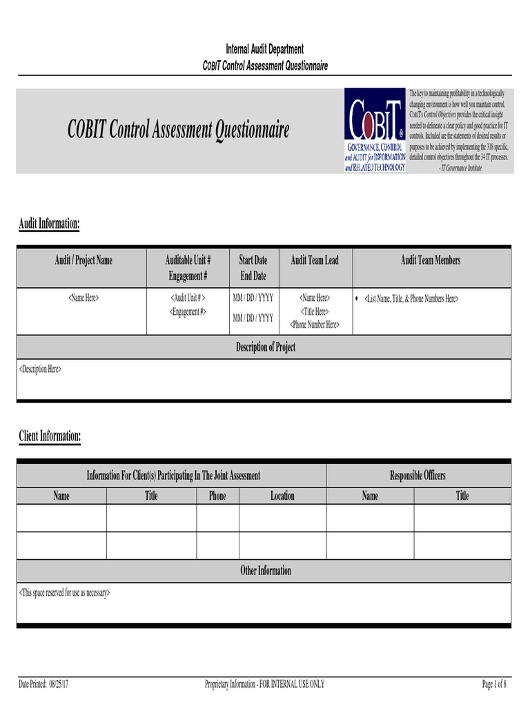 Cobit Control Assessment Questionnaire Template | Download Free PDF | Internal Audit | Automation