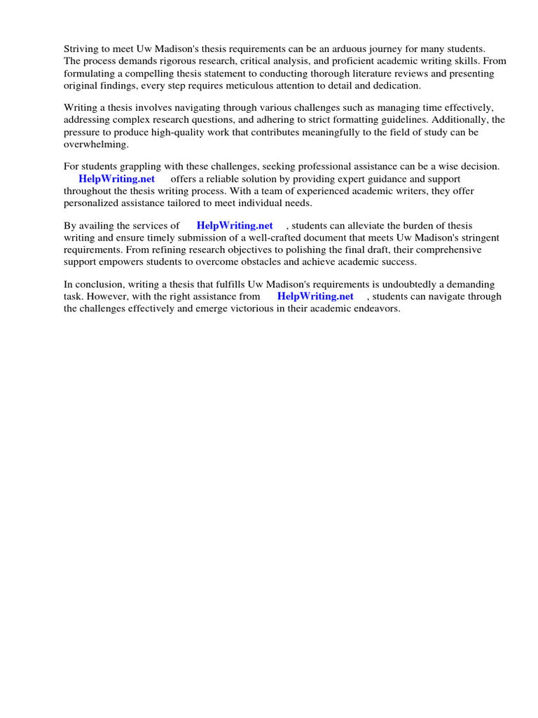 Uw Madison Thesis Requirements | PDF | Thesis | Psychotherapy