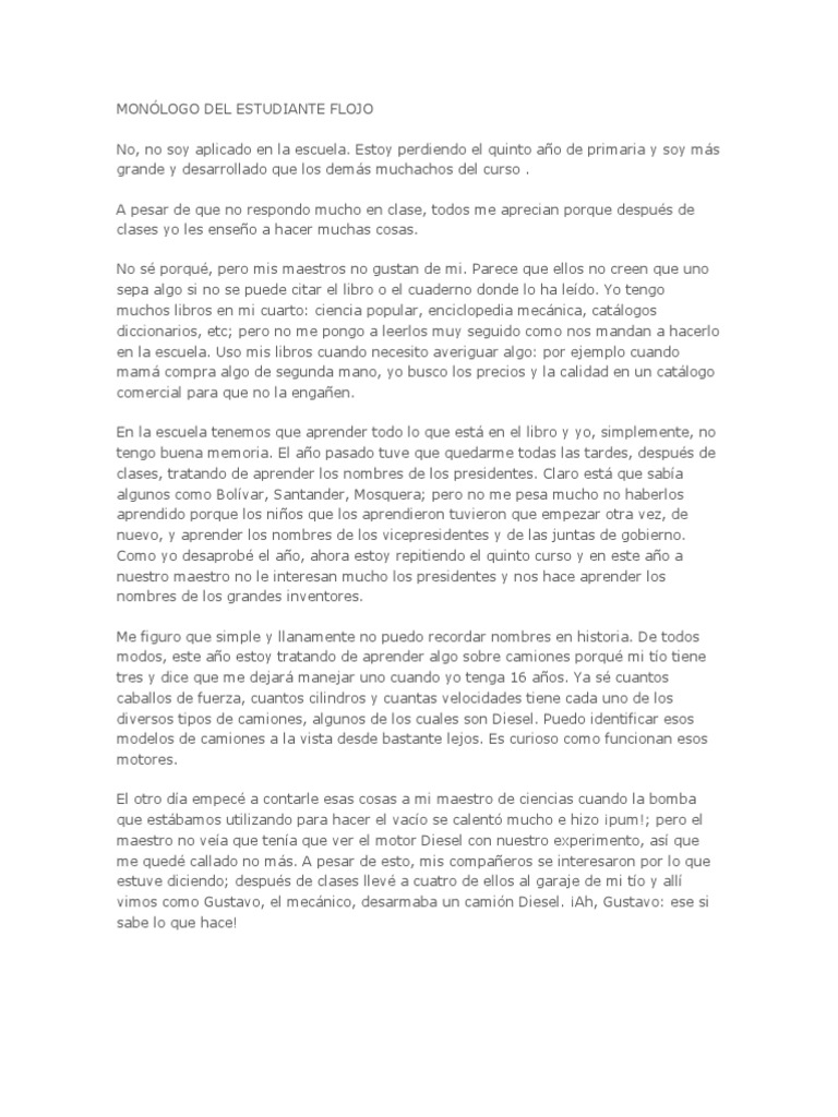 Monólogo Del Estudiante Flojo | PDF | Camión | Libros