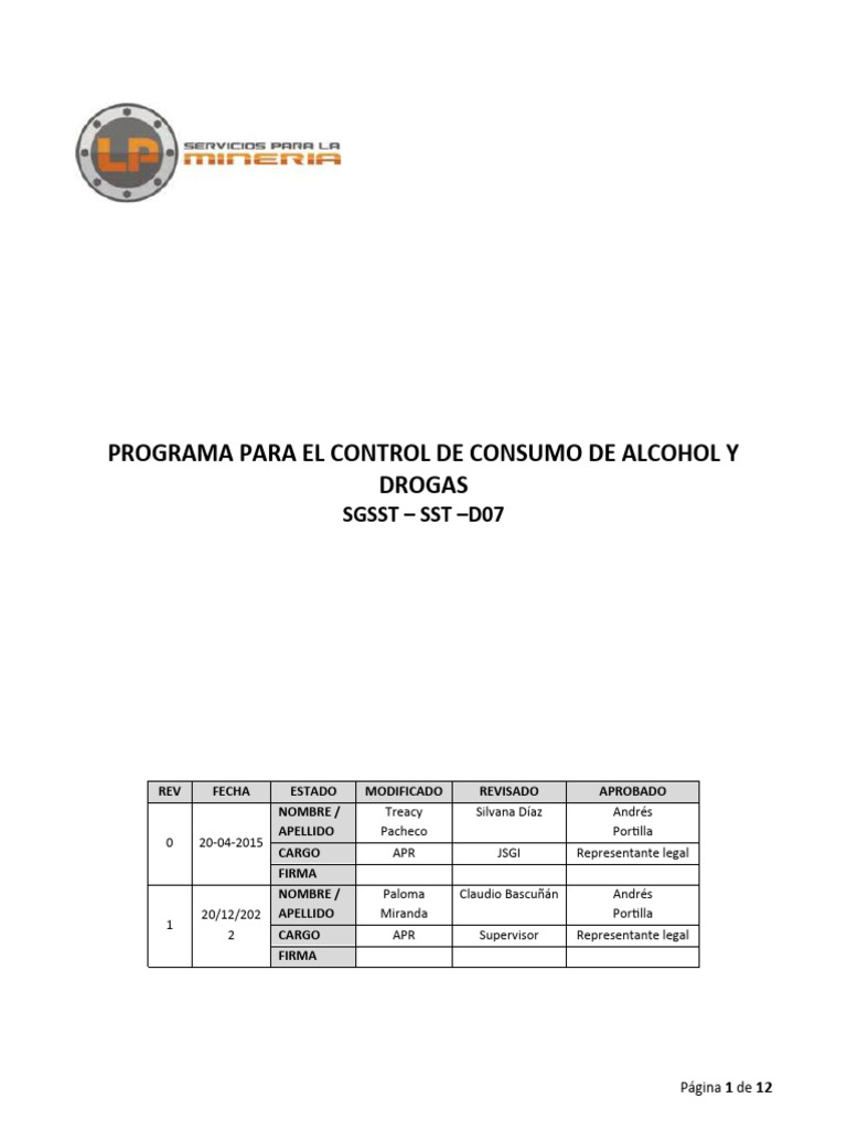 Programa para El Control de Consumo de Alcohol y Drogas | PDF | La dependencia de sustancias ...