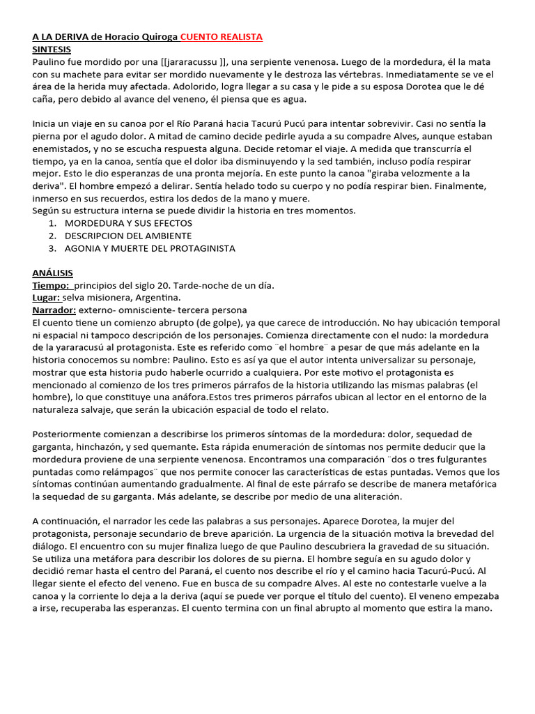 A LA DERIVA de Horacio Quiroga | PDF | Muerte