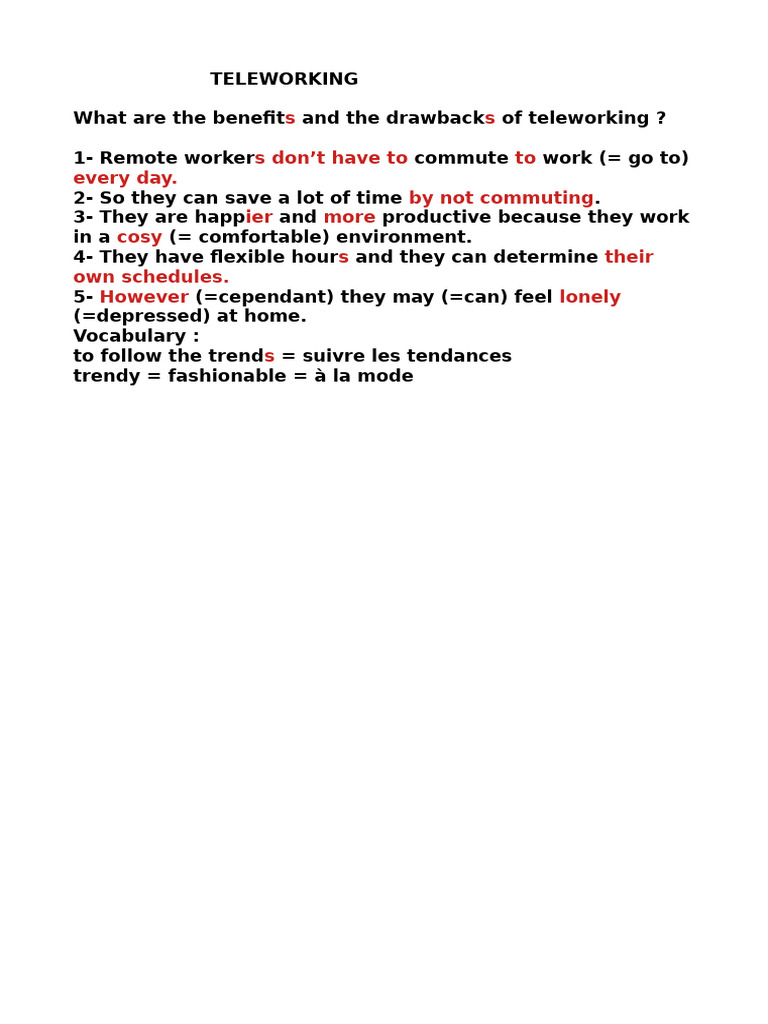 Benefits and Drawbacks of Teleworking | PDF