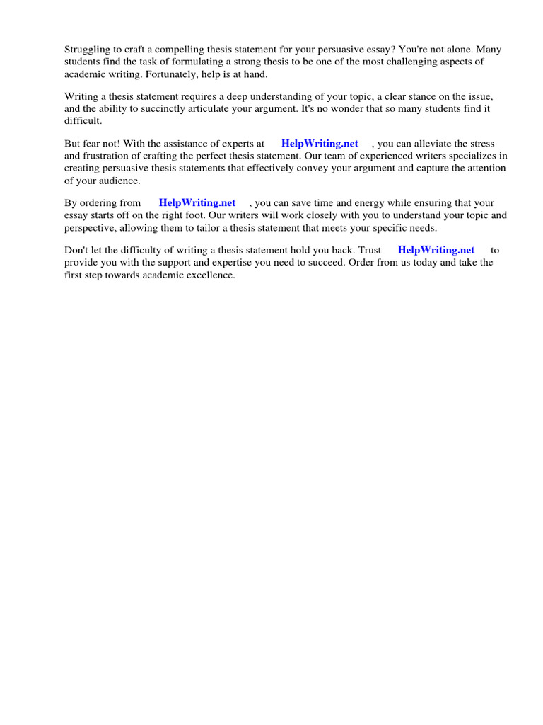 Example Thesis Statements For Persuasive Essays | PDF
