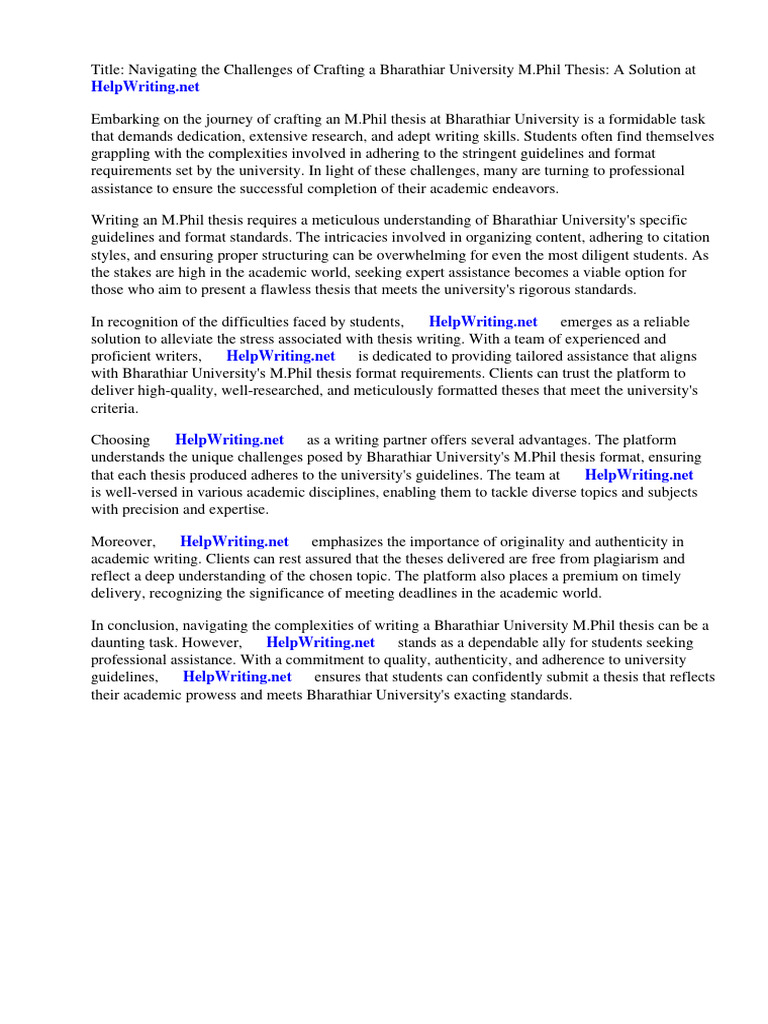 Bharathiar University M.phil Thesis Format | PDF | Thesis | Doctor Of Philosophy