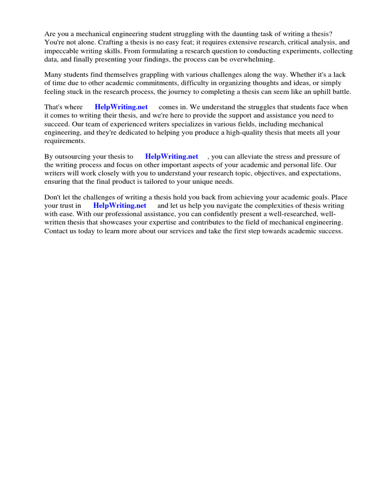 Sample Thesis For Mechanical Engineering Students | Download Free PDF ...