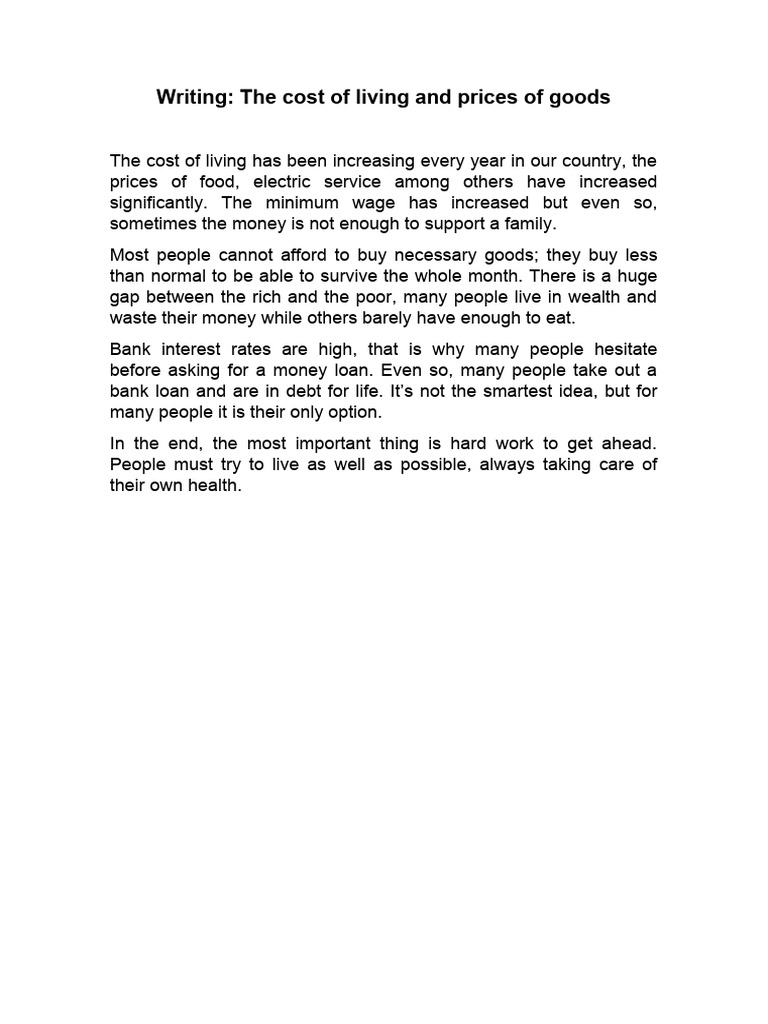 Writing The Cost of Living and Prices of Goods | PDF | Social Science