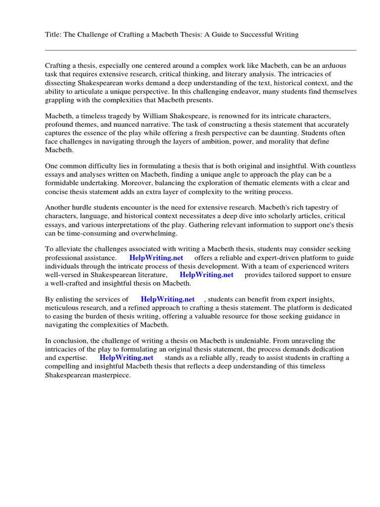 Macbeth Thesis Examples Pdf Macbeth William Shakespeare