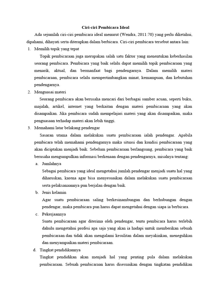 Ciri-Ciri Pembicara Ideal dan Kompetensinya | PDF | Seni & Disiplin ...