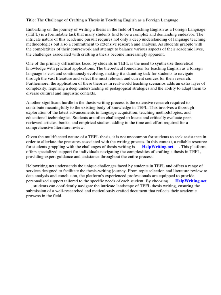 Thesis in Teaching English As Foreign Language | PDF | English As A Second Or Foreign Language ...