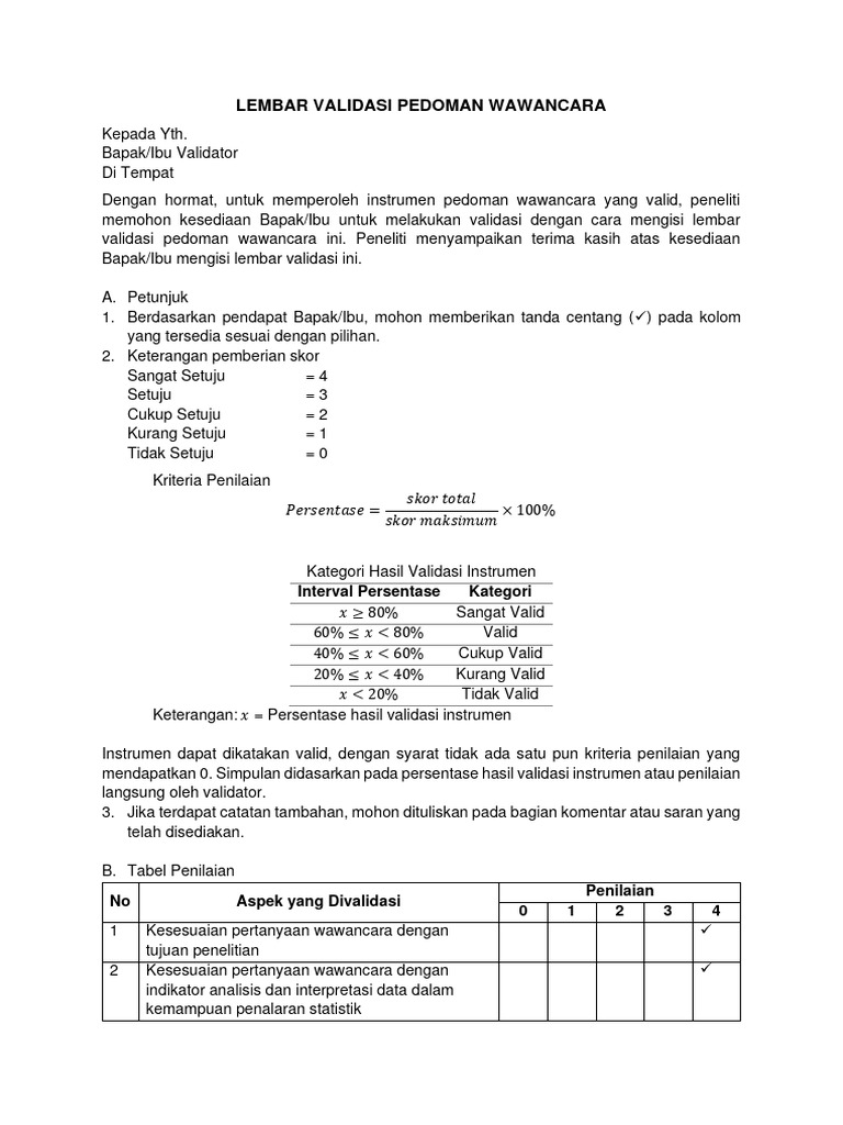 Lembar Validasi Pedoman Wawancara | PDF