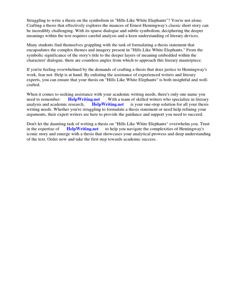 Hills Like White Elephants Symbolism Thesis | PDF | Social Science ...