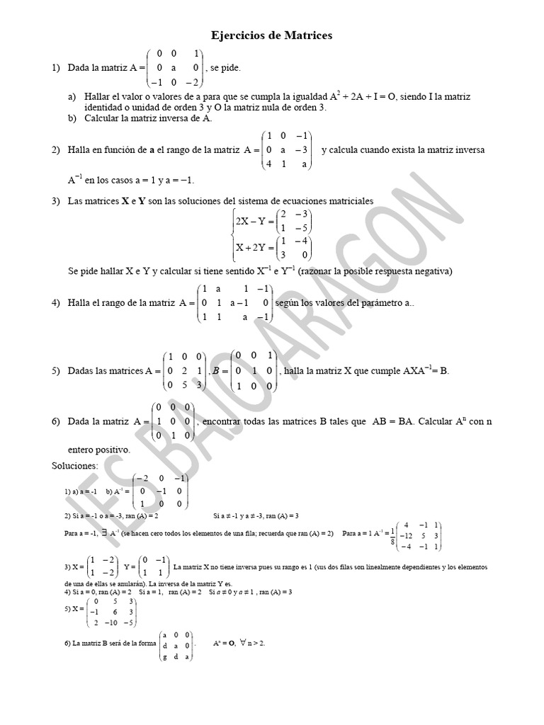 Ejercicios de Matrices - Con Soluciones | PDF | Matriz (Matemáticas) | Teoría de la matriz