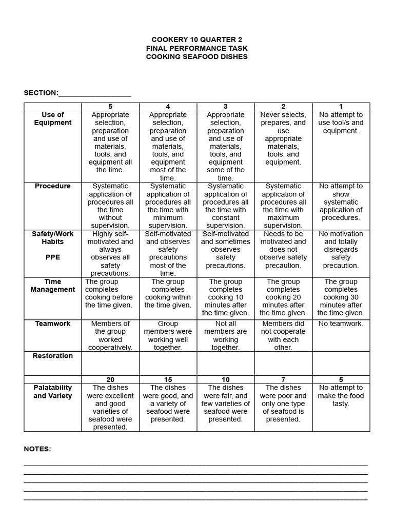 Rubrics Seafood | PDF | Cuisine | Cooking