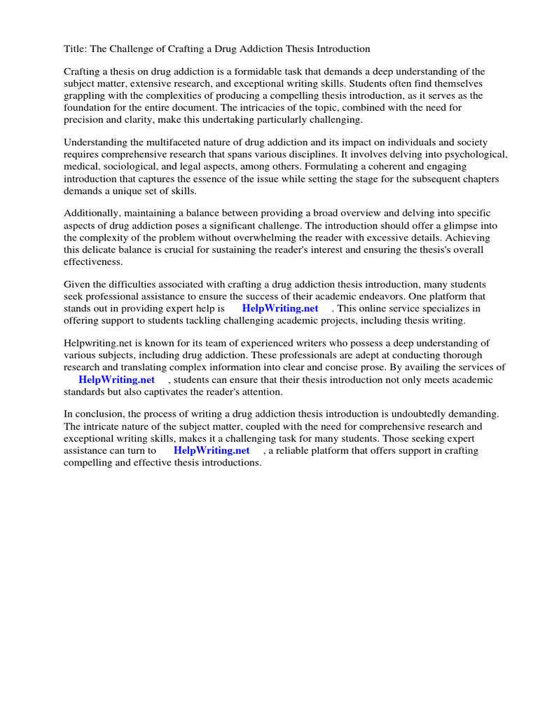 Drug Addiction Thesis Introduction | PDF | Substance Abuse | Substance ...