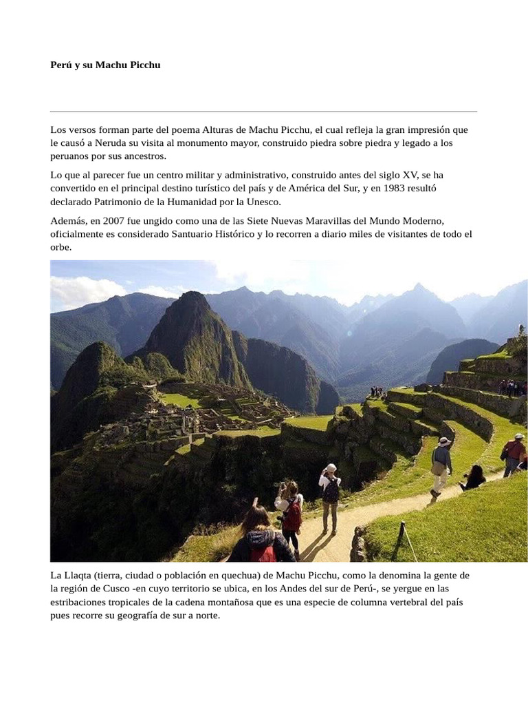 Perú y Su Machu Picchu | Descargar gratis PDF | Machu Picchu | Perú
